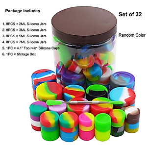 Vitakiwi 2ml 3ml 5ml 7ml Round Silicone Concentrate Containers Multi Use Food Storage Jars with Carving Tool (32PCS)