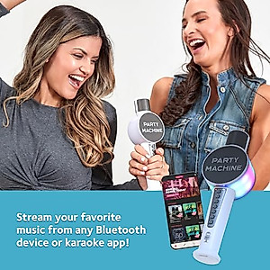 Singing Machine Wireless Karaoke Microphone for Kids & Adults, Party Machine Mic (White) - Portable Handheld Bluetooth Microphone with Speaker & Voice Changer Effect - Karaoke Mic for Singing