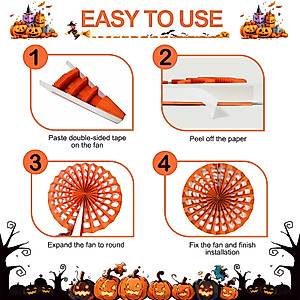 Halloween Hanging Paper Fans Decorations, Orange and Black Halloween Decor.Paper Spider Honeycomb, Hanging Swirls Decorations, Bat Pumpkin Spider Paper Garland for Wall Window Halloween Decorations.