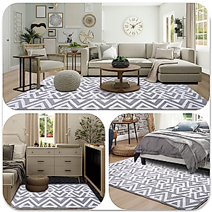 Ompaa Ultra Soft Shaggy Rugs Memory Foam Bedroom Carpet, Grey 7 x 10 Feet Large, Plush Geometric Textured Area Rugs for Living Room Couch Dorm Bedside Kids Girls Teens Room Nursery Decor Mat