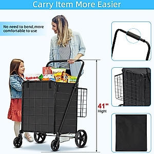 HABUTWAY Folding Shopping Cart with Wheels 360°Rolling Swivel Grocery Cart with Removable Oxford Cloth Liner Compact Utility Cart for Groceries Luggage Laundry,220lb Capacity