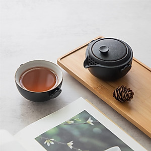 HEER Chinese Travel Gaiwan Tea Set for One, Ceramic Small Kungfu Teapot with Teacup for Adults, Japanese Style Tea Accessories for Tea Lovers.
