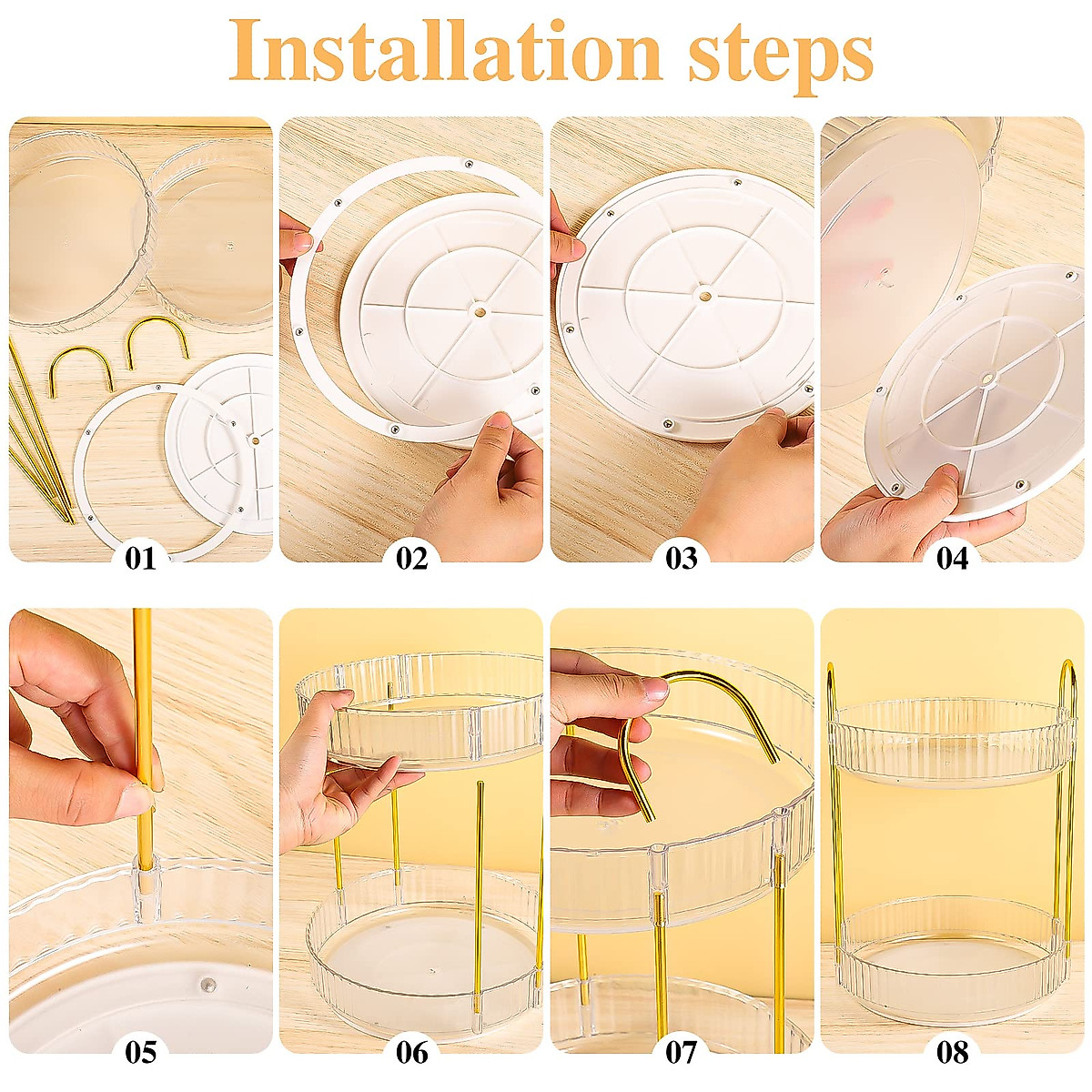 2 Tier 360 Rotating Makeup Organizer, Spinning Perfume Organizer Tiered Lazy Susan Turntable for Skincare Cosmetic Perfume Kitchen Storage for Women