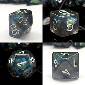 PJOY Clear Rainbow DND Dice Set 7PCS D&D Dice Iridescent Mylar Filled Resin Polyhedral RPG Game Dungeons and Dragons Gifts