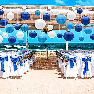 Blue Paper Lanterns Decorative, Hanging Round Paper Lantern Party Supplies for Anniversary Graduation Wedding Birthday Party Baby Shower Decorations Indoor Outdoor, 21pcs