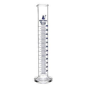 EISCO Graduated Cylinder, 250ml - Class B Tolerance ±2.00ml - Round Base - Blue Graduations - Borosilicate 3.3 Glass