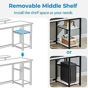 GreenForest Computer Home Office Desk with Monitor Stand and Reversible Storage Shelves,55 inch Modern Simple Writing Study PC Work Table,White