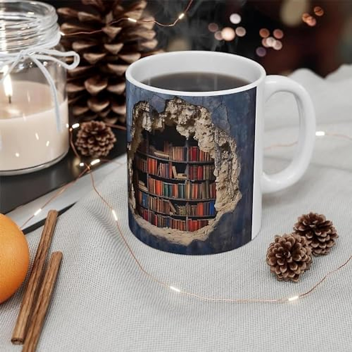 3D Effect Books Mugs, 3D Bookshelf Mug, Creative Space Design Multi-Purpose Mugs, Book Lovers Coffee Mug, Library Bookshelf Mug, Cute Mug Ceramic Coffee Mugs for Women and Men (A)