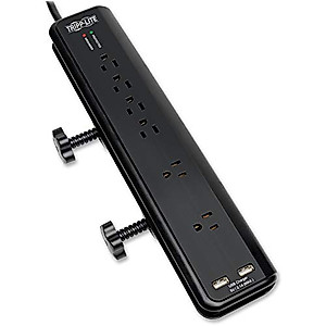 Tripp Lite Tlp606dmusb Protect It! Surge Suppressor, 6 Outlets, 6 Ft Cord, 2100 Joules, Black