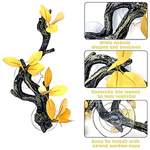 kathson Reptile Corner Branch, Lizard Climb Branches Decor Terrarium Plant Decoration with Suction Cup Reptile Tank Plant Ornament for Bearded Dragons Gecko Snake Spider Frog Climbing (Yellow)