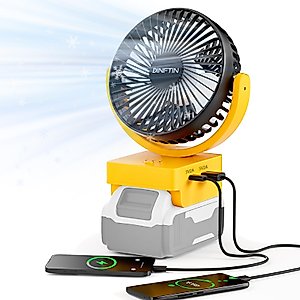 Powered Cordless Fan for Dewalt 18V 20V Lithium-Ion Batteries - Compatible with DCB Series, 3-Speed Control, USB & Type-C Charging for Jobsite, Camping etc (Battery Not Included)