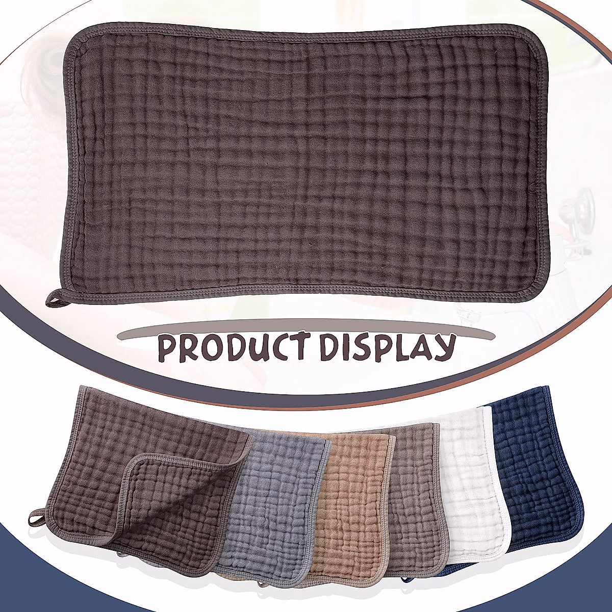 6 Pieces Large 20 x 10 Inch Muslin Multi-Colors Muslin Washcloths Burping Cloth Diapers 6 Absorbent Layers Face Towels for Baby (Simple Colors)