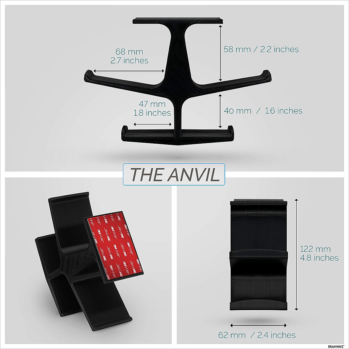 BRAINWAVZ [EOL] The Anvil - Under Desk/Shelf Dual Gamepad Controller & Dual Headphone Hanger Holder Stand - Designed for Xbox ONE PS4 PS3 PS5 Dualshock DualSense HyperX PC Steelseries Razer [EOL]
