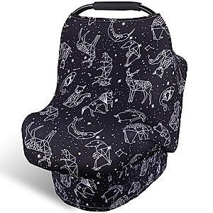 Nursing Cover Carseat Canopy, Rquite Car Seat Covers for Babies Mom Breastfeeding Scarf Infant Multi-Use Cover Ups for Baby Stroller & Shopping Cart & Feeding High Chair -Large Size for Girl Boy