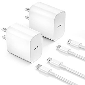 20W USB C Fast Charger for iPad Pro 12.9, iPad Pro 11 inch 2021/2020/2018, iPad Air 5th/4th 10.9 inch 2022/2020, iPad Mini 6 Generation & PD Wall Charger with 6ft USB C to C Charging Cable (2 Pack)