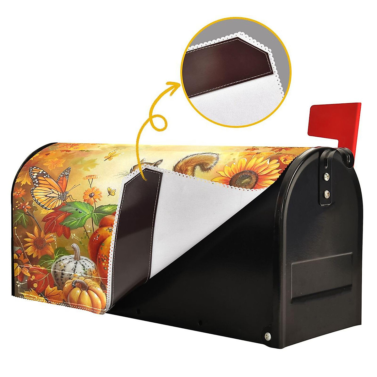 Wamika Autumn Pumpkin Sunflower Magnetic Mailbox Cover MailWraps,Fall Leaf Squirrel Harvest Mailbox Wraps Post Box Garden Yard Home Decor for Outside Standard Size 20.8(L) x 18(W)