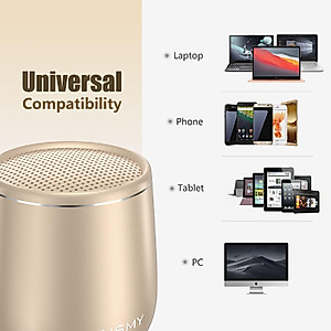 INSMY Small Bluetooth Speaker, Waterproof Mini Portable Wireless Speaker, Punchy Bass Rich Audio Stereo Pairing, Handheld Pocket Size,Built in Mic for Hiking Biking Gift Laptop Tablet (Gold)