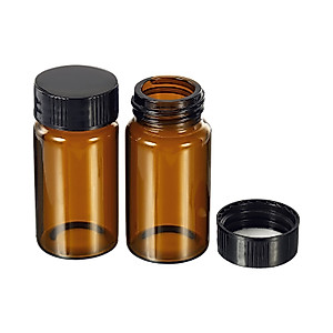 PATIKIL 20mL Reagent Media Bottle, 10 Pack Round Glass Storage Bottles Plastic Screw Cap for Lab Home, Brown
