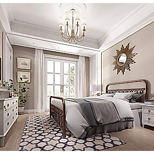 YALAXON Vintage Sturdy Queen Size Metal Bed Frame with Headboard and Footboard Basic Bed Frame No Box Spring Needed，Antique Brown.