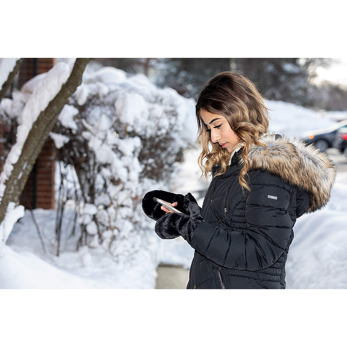 Funky Junque Mittens Women's Faux Fur Warm Fuzzy Soft Fingerless Gloves - Rose