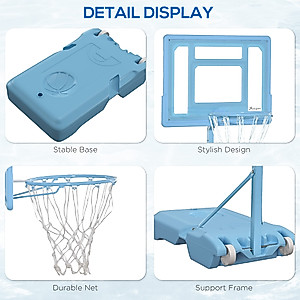 Soozier Poolside Basketball Hoop Stand, 36.5"-48.5" Height Adjustable Portable Hoop System w/Clear Backboard & Fillable Base for Whole Family, Blue, White