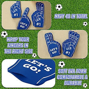 Sinmoe 48 Pieces Sport Party Favors Fan Foam Finger Mini #1 Basketball Baseball Football Soccer Team Cheerleader Gifts for Sporting Events Games Birthday Supplies(Dark Blue)