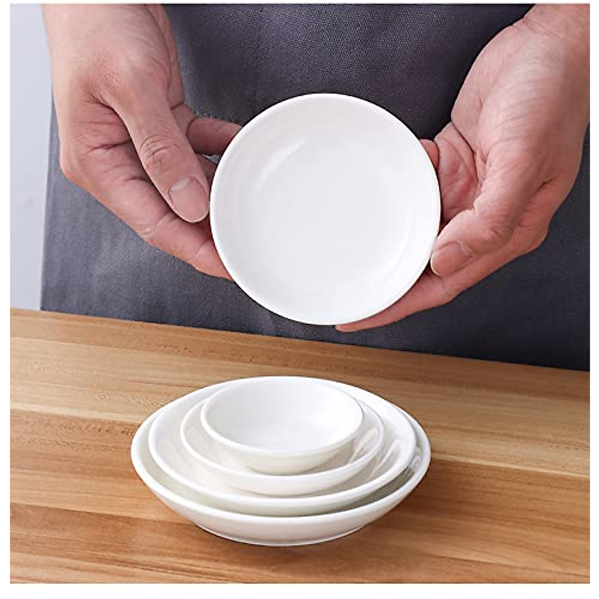 Mozacona 4pcs White Ceramic Seasoning Dishes Dipping Bowls -4.5inch