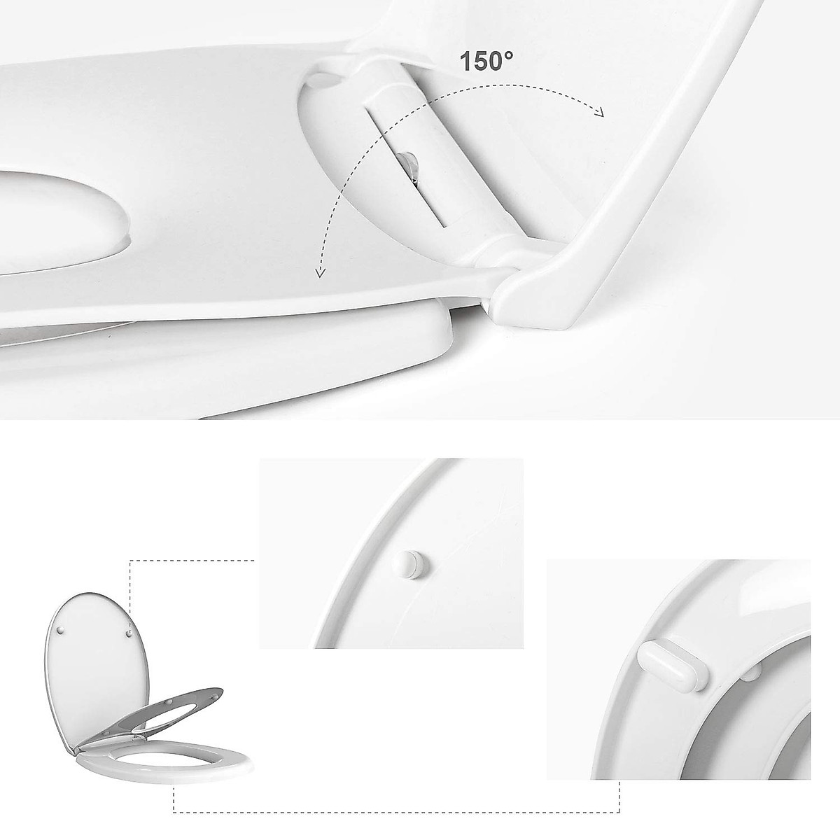 Todeco Toilet Seat with Built in Potty Training Seat, 2-in-1 Round Family Toilet Seat Cover for Toddlers & Adults,Slow Close & 1-Click Remove,White