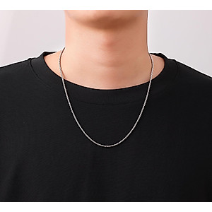 Fiusem Silver Tone Chain for Men, 2.5mm Mens Chain Necklaces, Stainless Steel Box Chain Necklace for Men and Women, Mens Necklace 20 Inch