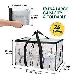 BALEINE 6-Pack Oversized Moving Bags with Reinforced Handles, Heavy-Duty Storage Tote for Clothes, Moving Supplies (Clear, 6-Pack)