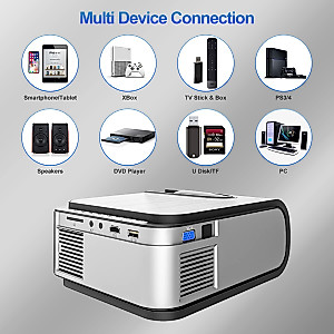 Mini Projector,Patviti Portable Projector with 8000 Lumen and Full HD 1080P for Multimedia Home Theater Video Projector,Compatible USB, VGA, AV, Smartphone, Pad, TV Box, Laptop