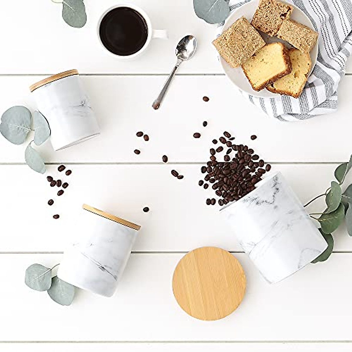 DII Kitchen Accessories Collection Ceramic, Canister Set, 4.5 Cup/3 Cup/1.25 Cup, White Marble