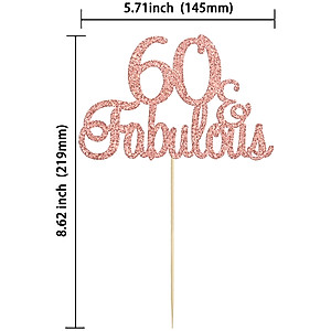 Gyufise Rose Gold Glittery 60 & Fabulous Birthday Cake Topper for 60th Birthday Party Decorations 60 Birthday Cake Decorations Supplies 1 Pack