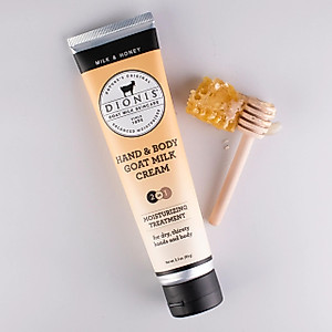 Dionis Goat Milk Skincare 3.3oz Milk & Honey Hand & Body Cream - Travel Size Hand Lotion For Hydrating & Moisturizing Dry Skin - Cruelty Free Cream Made In The USA - Paraben Free Formula