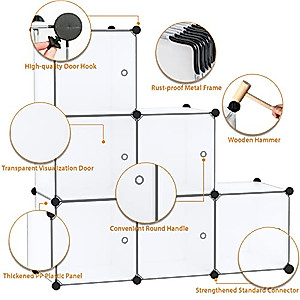 C&AHOME Cube Storage Organizer with Doors, 6-Cube Shelves, Closet Cabinet, DIY Plastic Modular Bookshelf Ideal for Bedroom, Living Room, 36.6”L x 12.4”W x 36.6”H White USBTM3006B-DOOR
