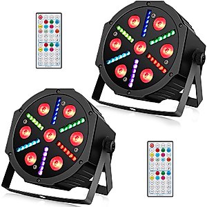 9 LED Stage Lights 2 Pack - 36W RGBW Par Light with Remote DMX Control Sound Activated Strobe Auto Play Uplights for Wedding Birthday Party Disco Dance Club Karaoke DJ Events Venue Stage Lighting