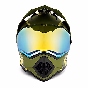 Orthrus DOT certified Dual Sport MultiCam Adventure Motorcycle Helmet UV protected visor for Snowmobile ATV Dirt Bike Off Road (Halo,S)