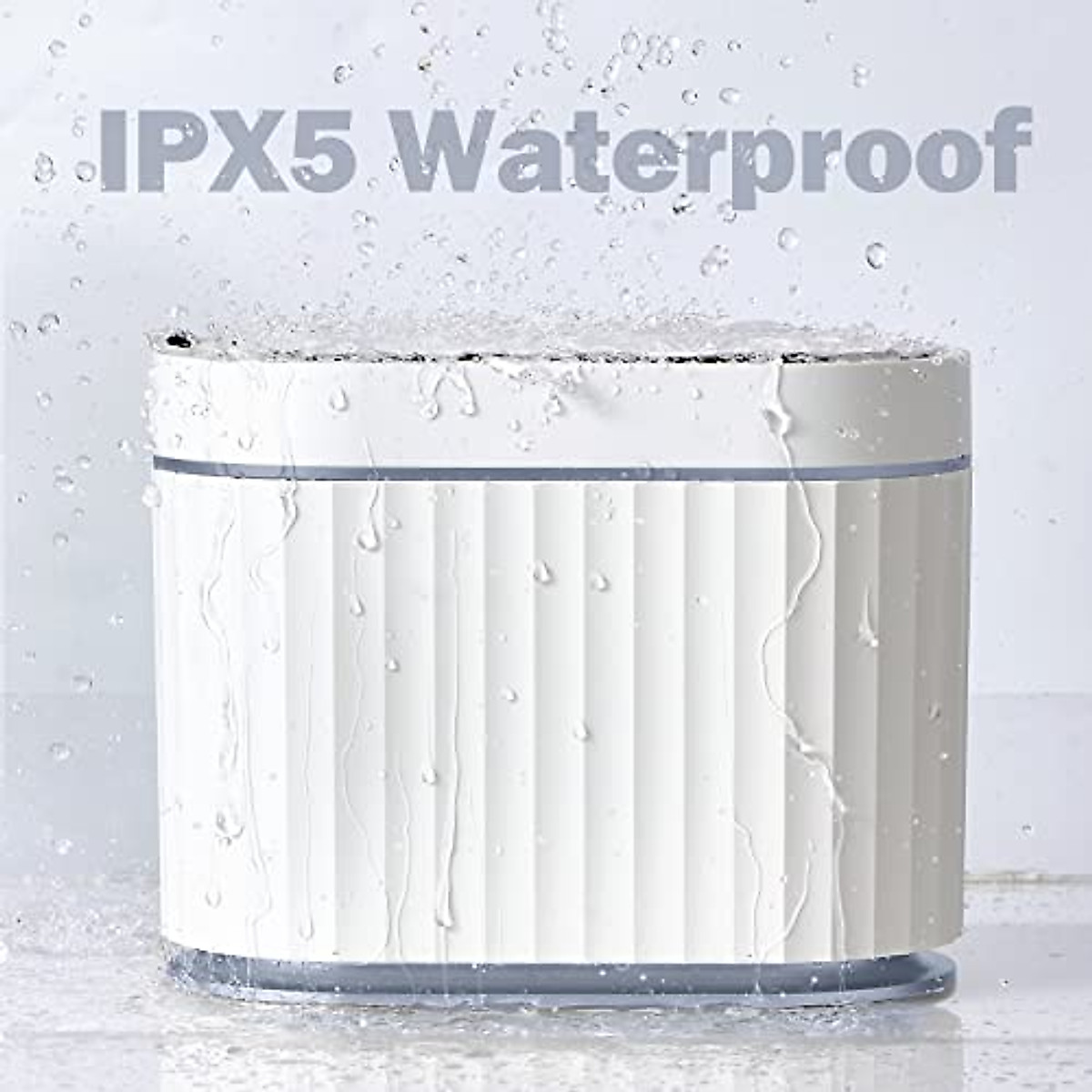 ELPHECO Mini Desktop Trash Can with Lid, Small Slim Automatic Garbage Can, 1.3 Gallon Motion Sensor Countertop Waste Basket for Bedroom, Office, Bathroom, White with Grey Trim