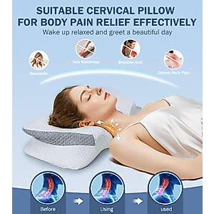 SOUTHVO Cervical Neck Pillow for Pain Relief, Ergonomic Neck Support Pillow Memory Foam Pillows Adjustable Contour Orthopedic Pillow for Side, Back & Stomach Sleeper Head Shoulder Bed Sleep Pillow