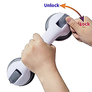 12'' Portable Grab Bars for Bathroom,Ultra Grip Dual Locking Shower Handles for Elderly,Safety Suction Grab Bars for Shower,Balance Assit Hand Rail Support,Injury,Senior,Kids(Gray, 12"-Pack of 2)