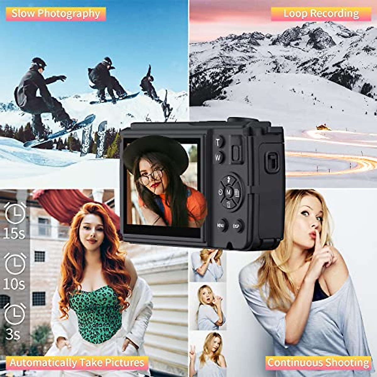 Digital Camera 1080P 24MP, Kids Camera with Flash Selfie Dual Screens, Point and Shoot Camera with WiFi,16X Digital Zoom 2.8'' Video Camera(Yellow)