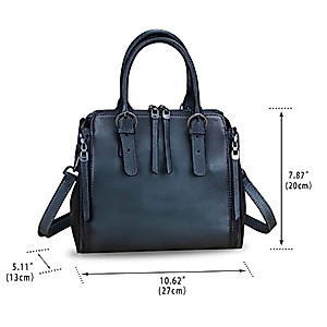 Genuine Leather Handbags Satchel for Women Purse Vintage Handmade Top-Handle Handbag Crossbody Shoulder Bag Cowhide for Ladies (Grey)