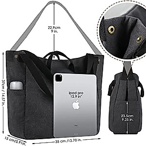 SMRITI Large Size Canvas handbags for women，shoulder bag with hand, hobo bags for women with Zipper Closure and metal concealed buckle(Black)