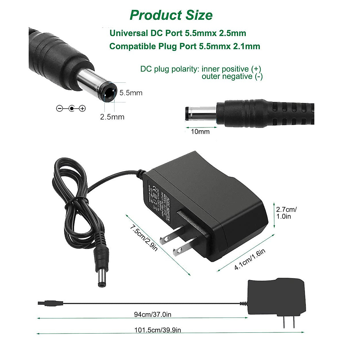 12V 1A Power Supply AC 100-240V to DC 12 Volt Transformers, 5.5 x 2.1mm 2.5mm Wall Plug,1000mA 12W Adapter for 12Volt 400mA 500mA 600mA 800mA 900mA LED Strip Light CCTV Security Camera