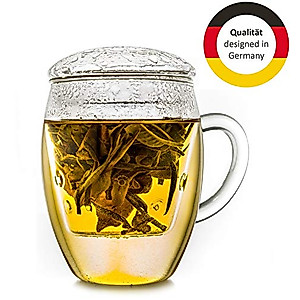 Creano - Tea Glass with Glass Infuser and Lid - Glass Mug with Strainer - Glass Filter - All-In-One - 14oz (400ml)