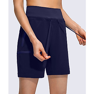Obla Women's Hiking Cargo Shorts Zipper Pockets Soft High Waisted Quick Dry 7 Inch Long Shorts for Women Golf Athletic Summer (Navy_XL)