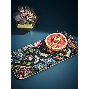 Spode Creatures of Curiosity Collection Rectangular Birch Serving Tray, Dark Floral Motif, 12.5" x 6", Platter Made of Birch Veneer, Food and Dishwasher Safe