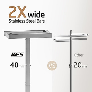 KES Standing Towel Racks for Bathroom, Free Standing Towel Rack with 2X Thick Weighted Natural Mable Base, Towel Stand for Bathroom Floor 18/8 Stainless Steel, Brushed Steel, BTH228-2
