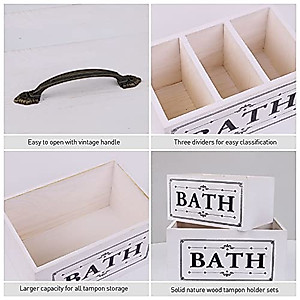 Wood Tampon Holder, Bathroom Farmhouse Pad Storage Container, Rustic Bathroom Storage Bin with Lid, Period Organizer for Women, Ladies, Girls, Feminine Products Caddy for Swabs, Cotton Balls, 2 Pack