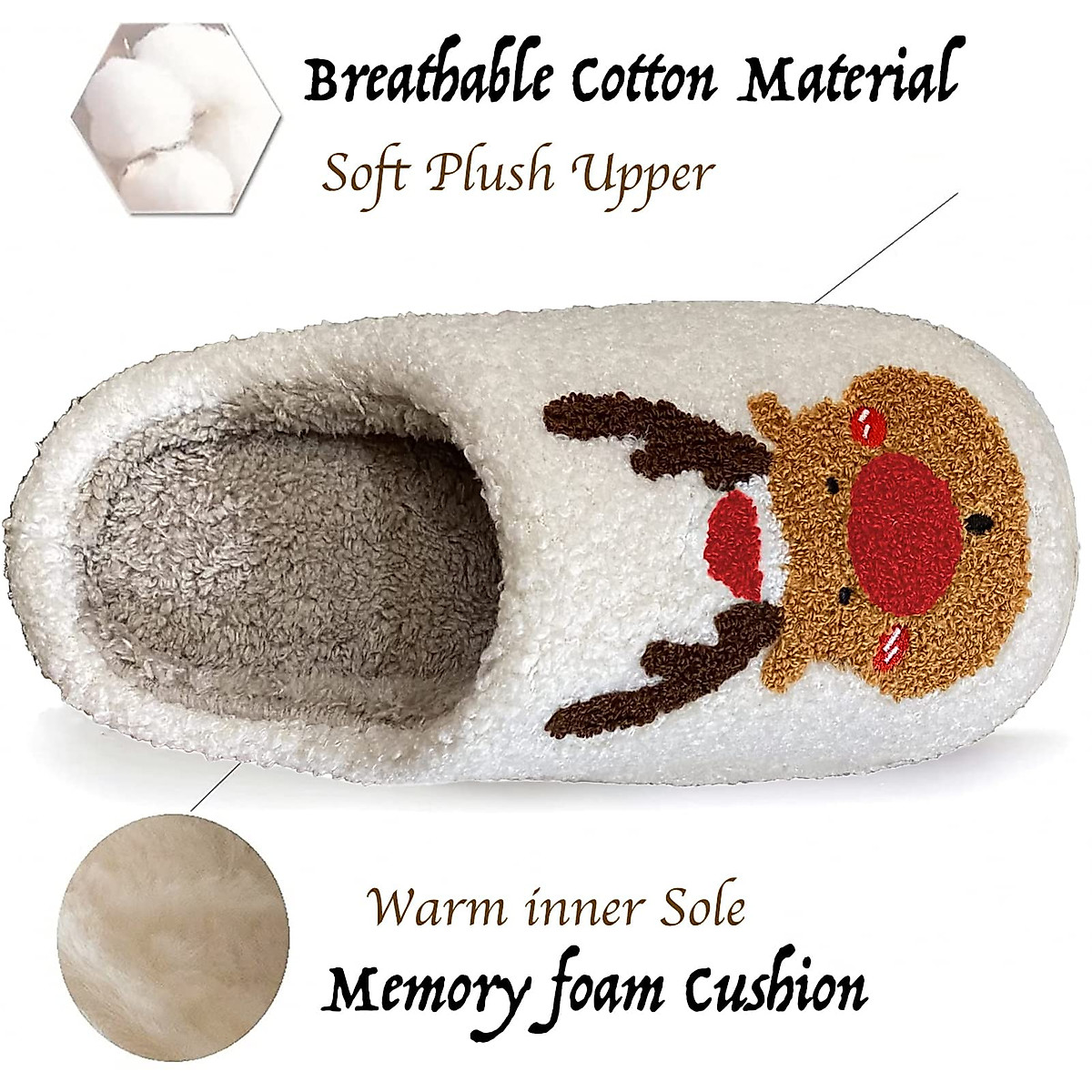 Christmas Slippers For Women Cozy Christmas Slippers Cartoon Fuzzy Reindeer Shoes Animal Holiday Cute Xmas Moose Slippers